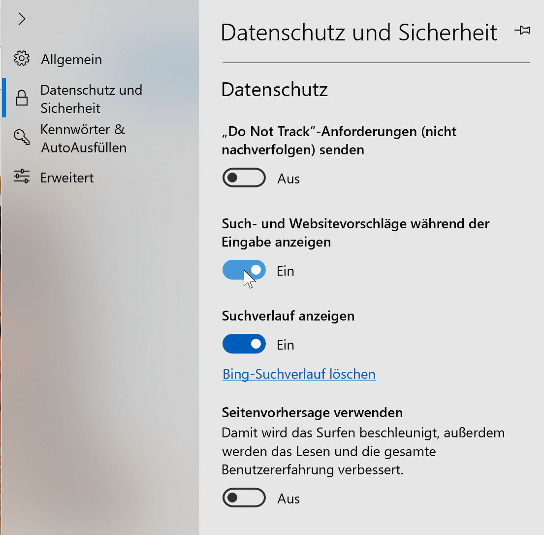 Aktivieren / Deaktivieren von Website- und Suchvorschlägen in Microsoft ...
